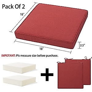 Magpie Fabrics 18"x18"x2.5" Square Corner Seat Cushion, 2 Pack, Indoor/Outdoor Waterproof Weather Resistant Universal Seat Cushions Chair Pads, for Patio Garden Dining Office Floor (Red Wine)