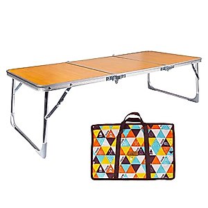 PLANEXPERT Folding Camping Table,3 Feet Portable Outdoor Table with Aluminum Legs,3 Fold Lightweight Beach Table with Handle,Camping Accessories for Home Picnic BBQ Garden Cooking