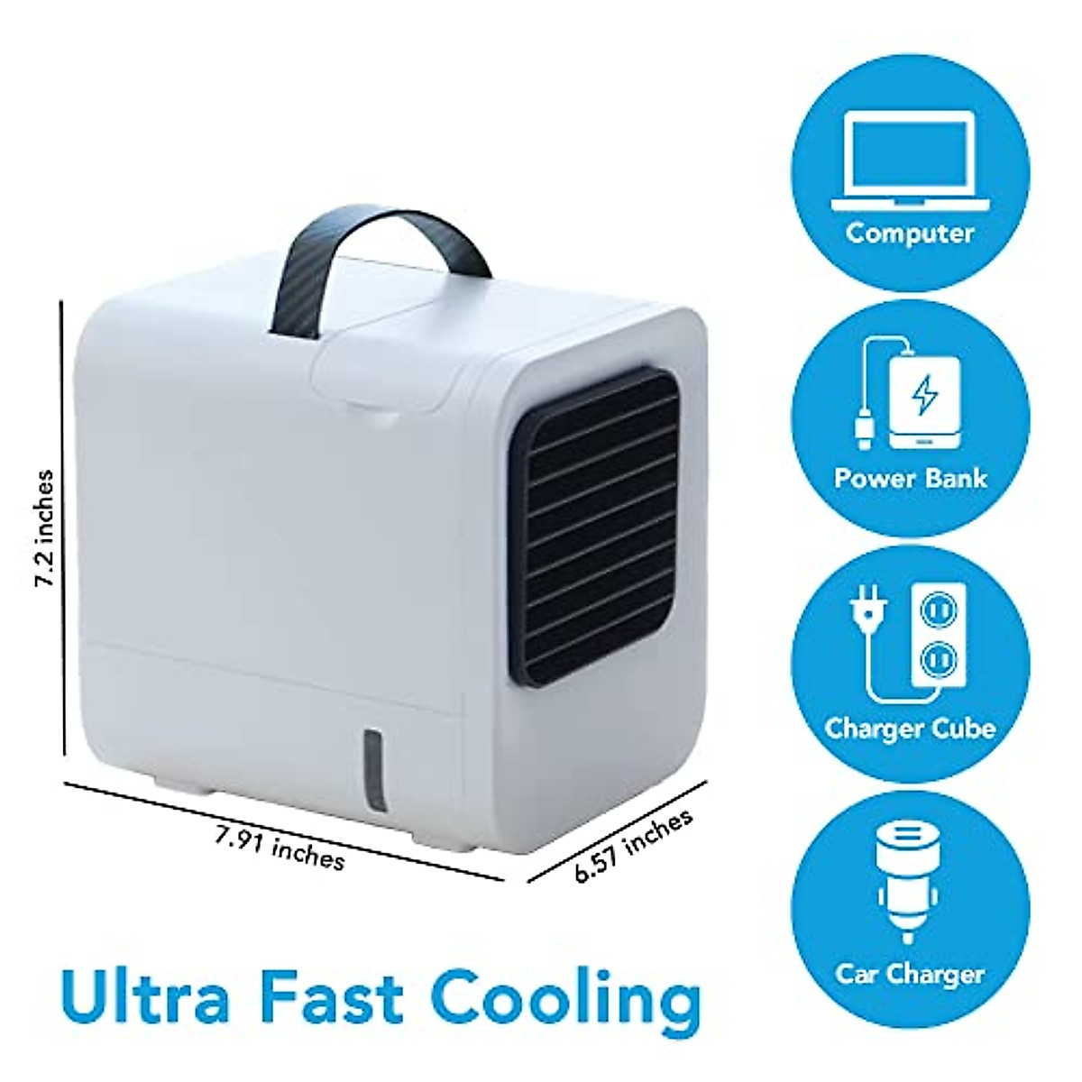 COOLEEZ Portable Cooling Fan, Evaporative Mini Air Conditioner, Personal Air Fan, Powerful, Quiet, Lightweight, Small AC for Room, Desk, Tent, Car & More, No Window Needed