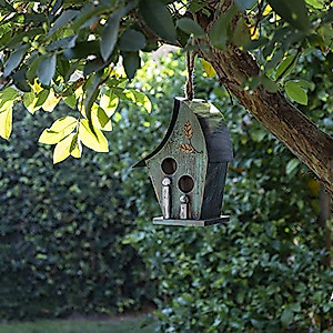 Alpine Corporation YEN134HH-TUR Wooden Birdhouse Outdoor Decor for Garden, Patio, Deck, Porch, 8" L x 6" W x 12" H with Rope: 21”H, Turquoise