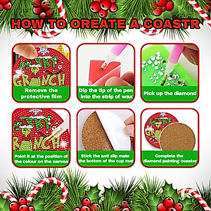 8 Pcs Christmas Diamond Painting Coasters Kit with Holder - Christmas Decoration Candy Diamond Art Coasters for Xmas Gifts, 5D DIY Christmas Cartoon Character Diamond dot Kits Coasters Craft Supplies