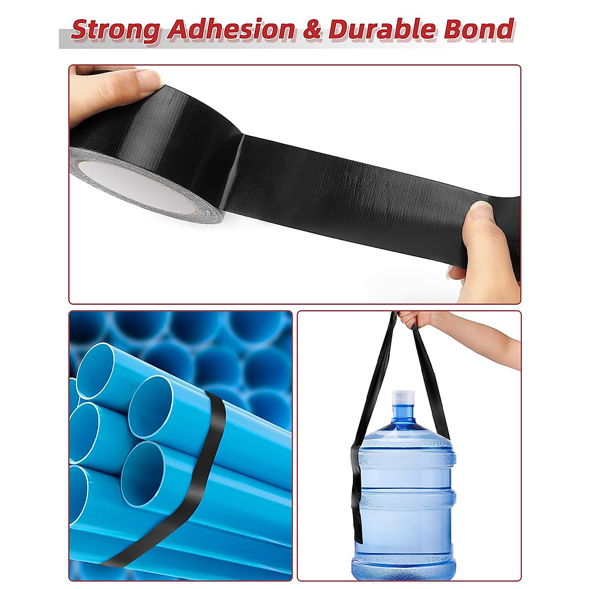 WeLiu Duct Tape Heavy Duty 5 Pack 150 Yards Black Duct Tape 9 Mil Flexible No Residue Non-Reflective Bulk Value for Indoor Outdoor Repairs Professional Industrial Use (2 inches x 30 Yards per Roll)