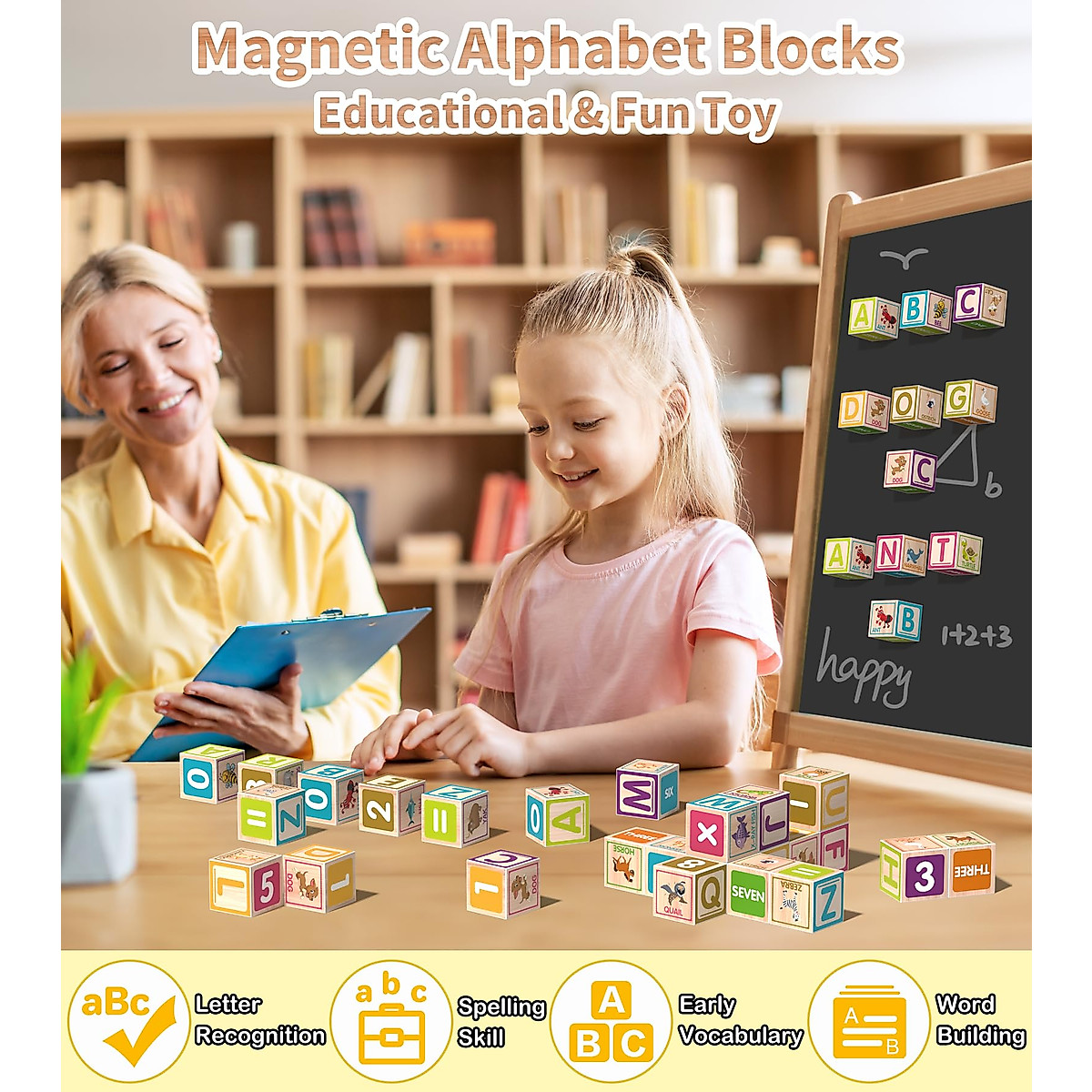 Magnetic Blocks Classroom Must Have Educational Magnet Number Letter Building Cubes Toys for Kids Preschool, Stem Numberblocks Learning Math Counting 123 and Reading Alphabet ABC for Toddlers