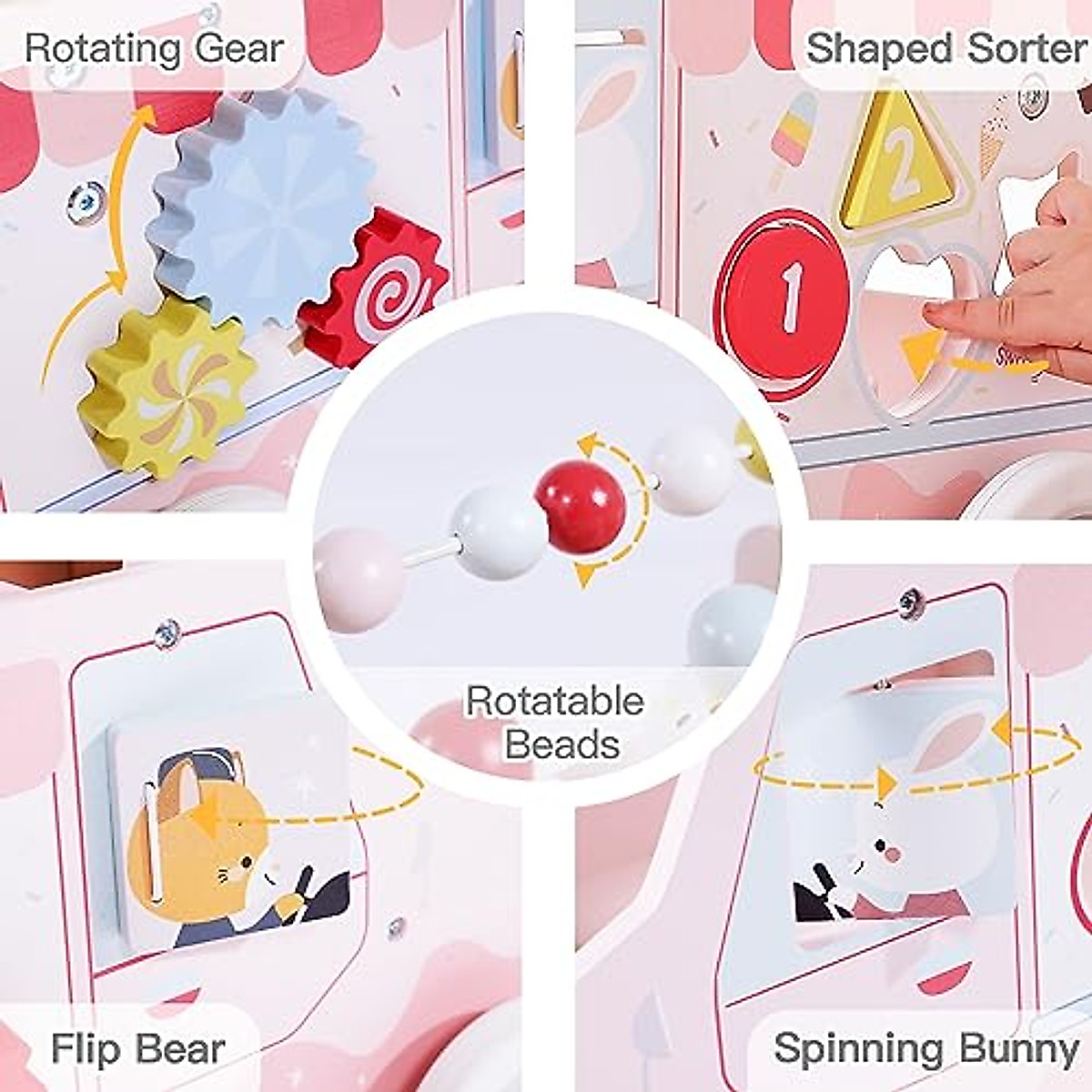 labebe Wooden Baby Walker with Wheels for Girls 12 Months, Baby Push Walker for 1 Year Old Sit to Stand Walker for Baby Girl/Boy, Ice Cream Cart for Kids Age 1-3Y, Toddler Pretend Play Dessert Truck