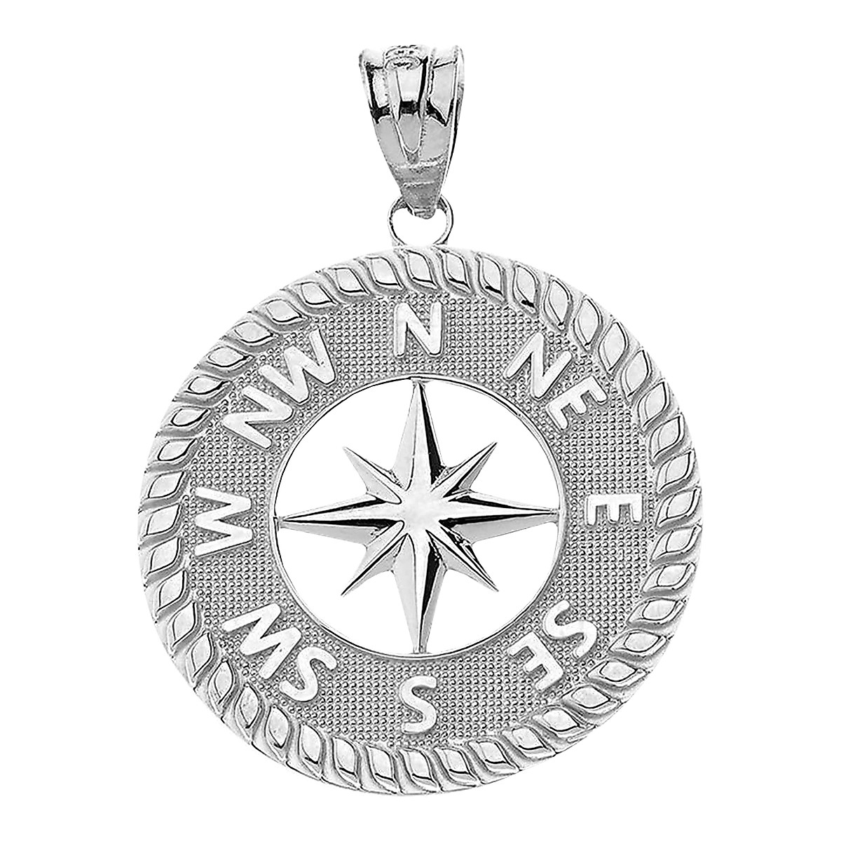 .925 Sterling Silver Navigation Compass 1” Pendant