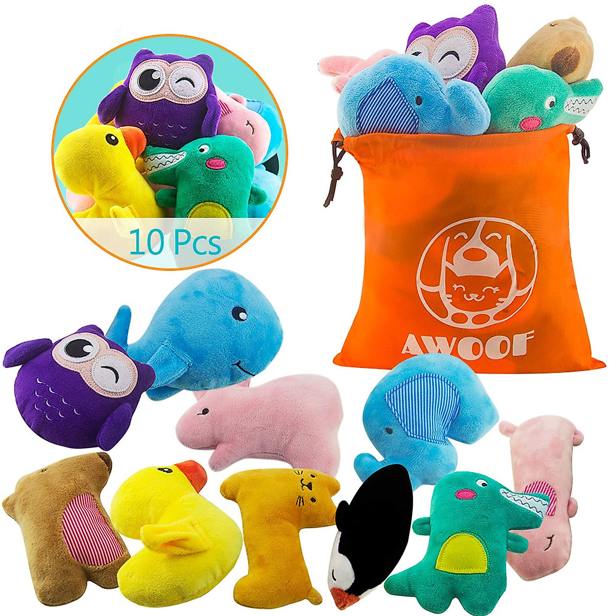 AWOOF Puppy Toys, 10 Pack Cute Puppy Plush Chew Squeaky Dog Toys for Boredom, Puppy Teething Toys for Medium to Small Dogs