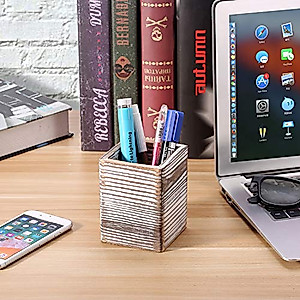 Homode Rustic Pen Holder, Wooden Pencil Holder for Desk, Decorative White Square Pen Cup Holder Organizer, Farmhouse Office Supplies and Home Desk Accessories