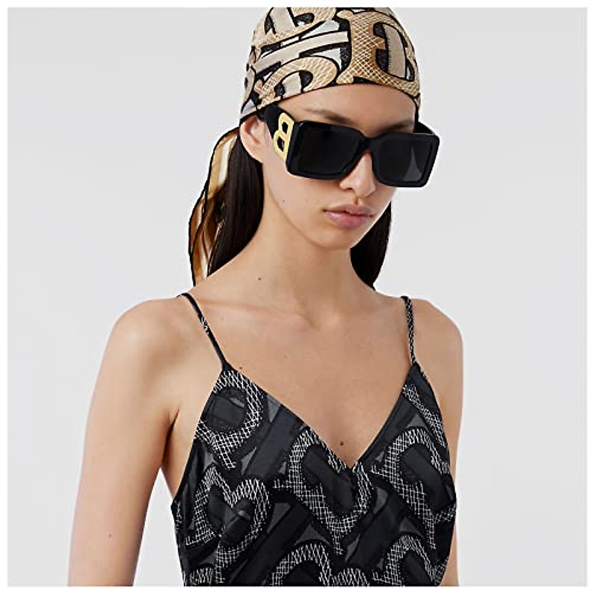 Bouryo Fashion Big Square Sunglasses for Women Men Trendy Black Thick Frame Luxury Designer Oversized Sun Glasses