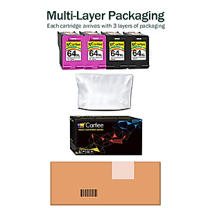 Cartlee Remanufactured Ink Cartridge Replacement for HP 64 XL 64XL for Envy Photo 6252 6255 6258 7120 7155 7158 7164 7800 7855 7858 7864 Inkjet Printers Combo Pack (2 Black, 2 Tri Color)