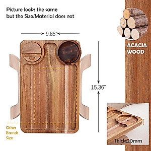 Nnewvante Couch Cup Holder Tray, 3 in 1 Large 15.36"x9.85" Acacia Wood Sofa Arm Clip on Tray Table with 360°Rotated Phone Holder on Armrest