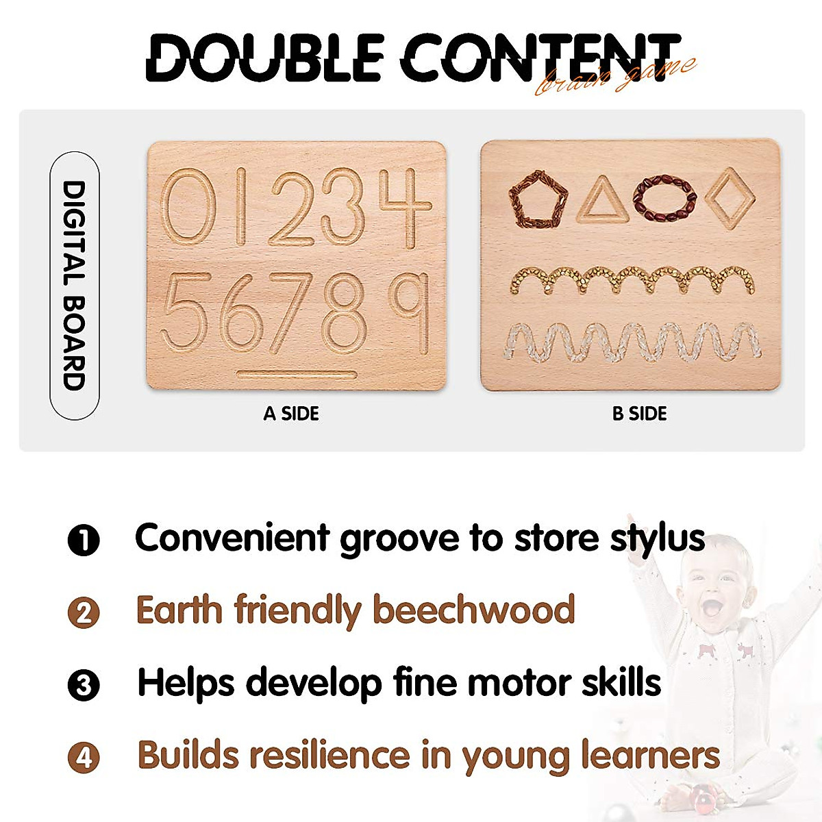 JETM·HH My First Learn to Write Wooden Number Tracing Board Preschool Handwriting Practice for Kids Age 3 4 5 Double-Sided Learning to Write ABC Educational Toy Game Fine Motor Montessori Gift