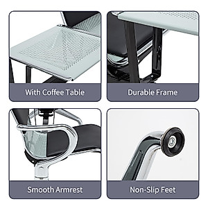 Walmokid 2 Seat Waiting Room Chairs, PU Leather Waiting Room Bench with Table and Arms,Reception Bench Seating for Office, Bank, Hospital, School, Barbershop, Airport, Black and Chrome…