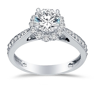 Size - 7-14k White Gold Round Floating Halo Tapered Flower Head Solitaire Engagement Ring CZ Cubic Zirconia (1.50cttw., 1.0ct. Center)