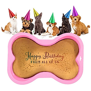 HINMAY Dog Birthday Cake Mold Silicone Bone Shape Cake Pan with Decorating Pen (Pink)