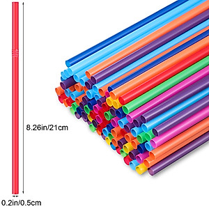 Plastic Straw Dispenser and 100 Pcs Drinking Straw Organizer Container with Stainless Steel Lid Transparent Drinking Straw Holder Striped Plastic Straw Plastic Drinking Straw (Bright Colors)