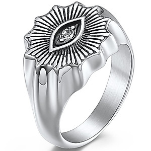 Jude Jewelers Stainless Steel Retro Vintage Eye Signet Style Cocktail Party Statement Promise Anniversary Halloween Biker Ring (Silver, 12)