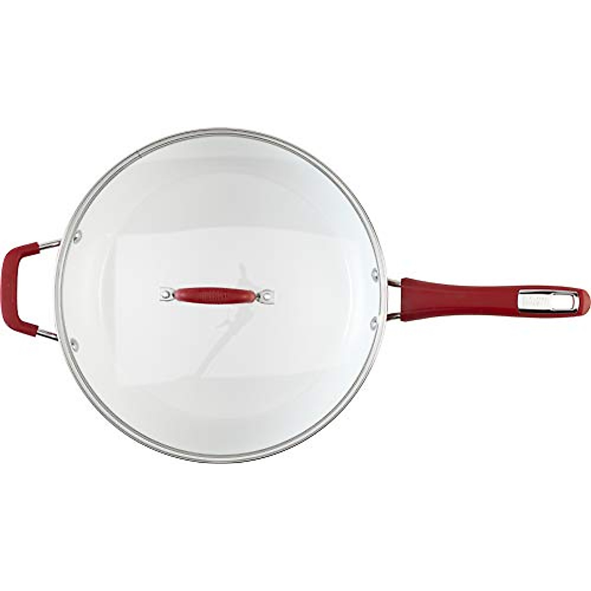 Bialetti Aeternum Nonstick White Ceramic Cookware, 12" Covered Lid Saute Pan, Red & White