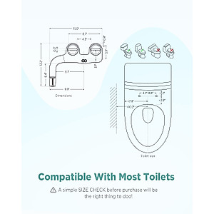 Ciays Bidet Attachment for Toilet Ultra-Slim Bidet Sprayer with Pressure Controls Non-Electric Dual Nozzles for Feminine/Posterior Wash, Bamboo/White Standard
