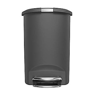 simplehuman 50 Liter / 13 Gallon Semi-Round Kitchen Step Trash Can with Secure Slide Lock, Grey Plastic