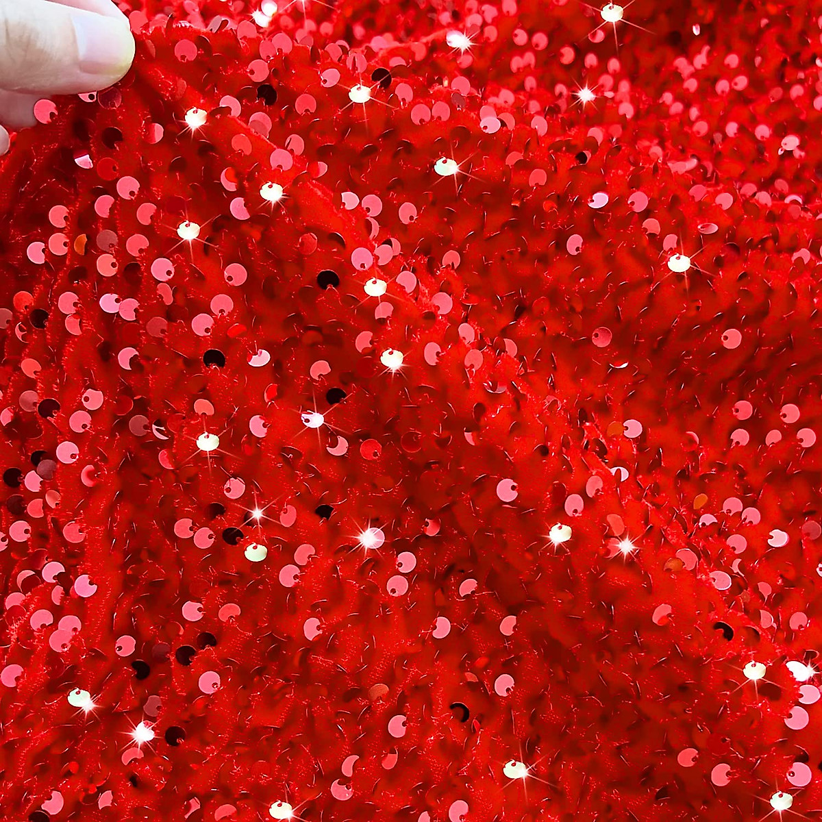 Sequin Fabric Red Glitter Fabric Stretch Velvet Fabric by The Yard 1 Yard Mermaid Sequins Fabric Large Sequins Christmas Fabric for Sewing Dress Sparkly Fabrics for DIY Making Outdoor Polyester Cloth