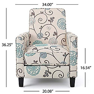 Great Deal Furniture Dufour White and Blue Floral Fabric Recliner