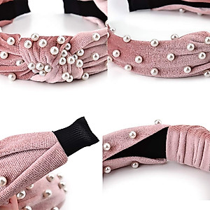Yeaplike 3 Pack Velvet Wide Headbands Knot Turban Headband Vintage Hairband with Faux Pearl Elastic Hair Hoops Fashion Hair Accessories for Women and Girls