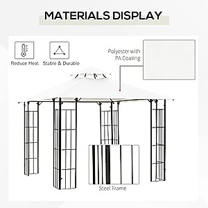 Outsunny 10' x 10' Patio Gazebo, Double Roof Outdoor Gazebo Canopy Shade Shelter with Metal Corner Frame Screen Wall, for Garden, Lawn, Backyard and Deck