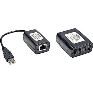 Tripp Lite 4-Port USB 2.0 over Cat5/Cat6 Extender Hub Kit, Transmitter & Receiver (B203-104-PNP),Black