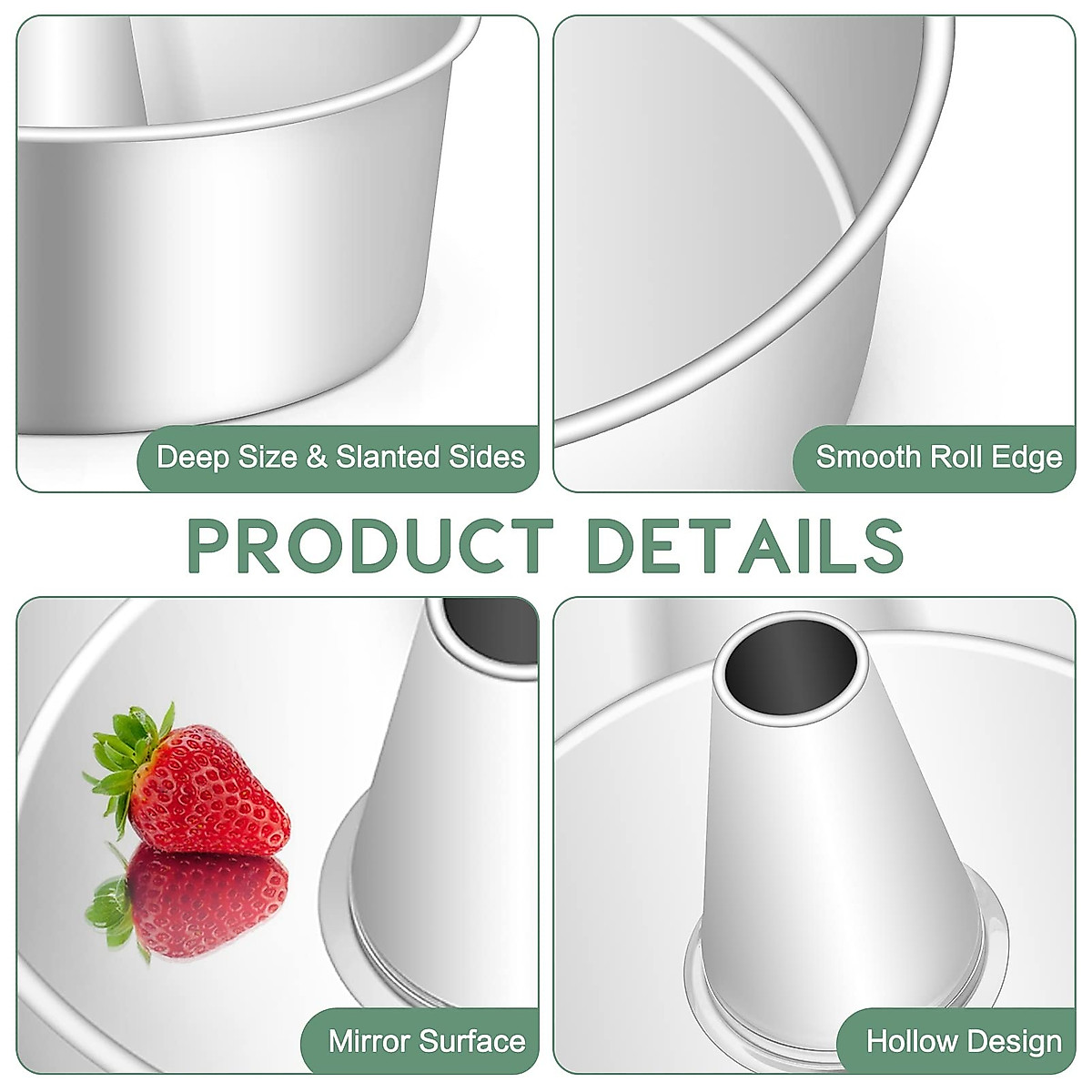 TeamFar 10inch Angel Food Cake Pan, Stainless Steel Cake Pan with Tube, Healthy & Non-toxic, Durable & One-Piece, Mirror Finish & Dishwasher Safe