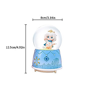 Cartoon Snow Globe Music Box, 80MM Musical Snow Globe with Color Changing LED Lights for Girlfriend Wife Girls Daughter Birthday (Blue)