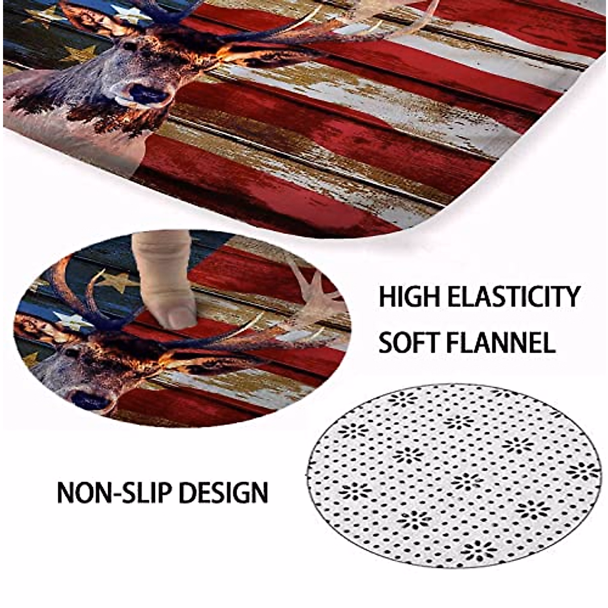 Dia Magico 4PCS Deer Shower Curtain Set, American Flag Patriotic Elk Antlers Moose Woodland Forest Animal Hunting Lodge Cabin Rustic Farmhouse Bathroom Decor, Fabric Shower Curtain Non-Slip Bath Mat