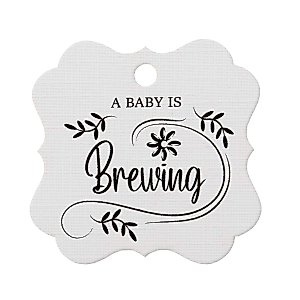 Summer-Ray 50pcs A Baby is Brewing Baby Shower Favors Gift Tags Thank You Tags (White)