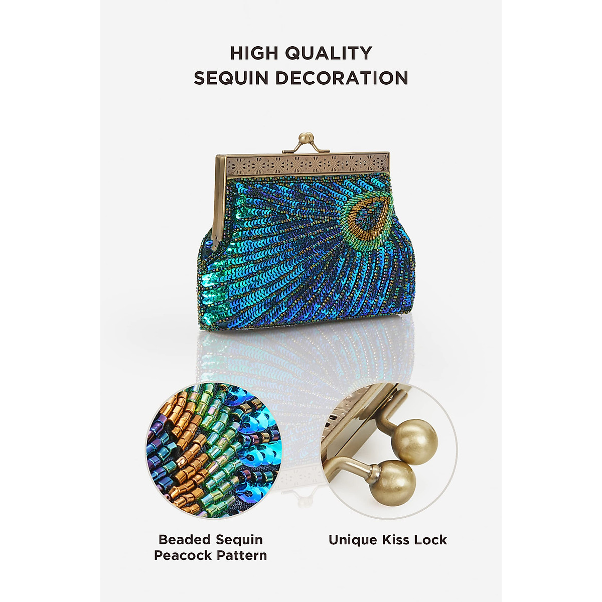 BABEYOND 1920s Flapper Peacock Clutch Gatsby Sequined Handbag Roaring 20s Evening Clutch Beaded Bag 1920s Gatsby Costume Accessories (Style 2)