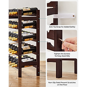 SONGMICS 30-Bottle Wine Rack, 5-Tier Freestanding Floor Bamboo Wine Holder, Display Stand Shelves, Wave Bars, Walnut Color UKWR025D01