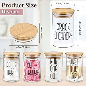 TUZAZO 4 Pack Glass Qtip Holder Apothecary Jars with Bamboo Lids, Clear Bathroom Organizer Storage Canisters Set Bathroom Jars for Cotton Balls, Floss, Cotton Rounds and Cotton Swab Holder