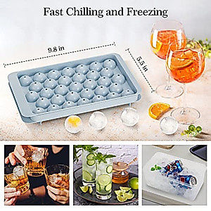 Zimmoo Ice Cube Tray, Round Ice Cube Trays for Freezer with Lid & Bin, 1.2 IN X 99 PCS Sphere Ice Ball Maker Molds Circle Ice Tray for Whiskey Cocktails Drinks (3 Trays 1 Ice Container and Scoop)