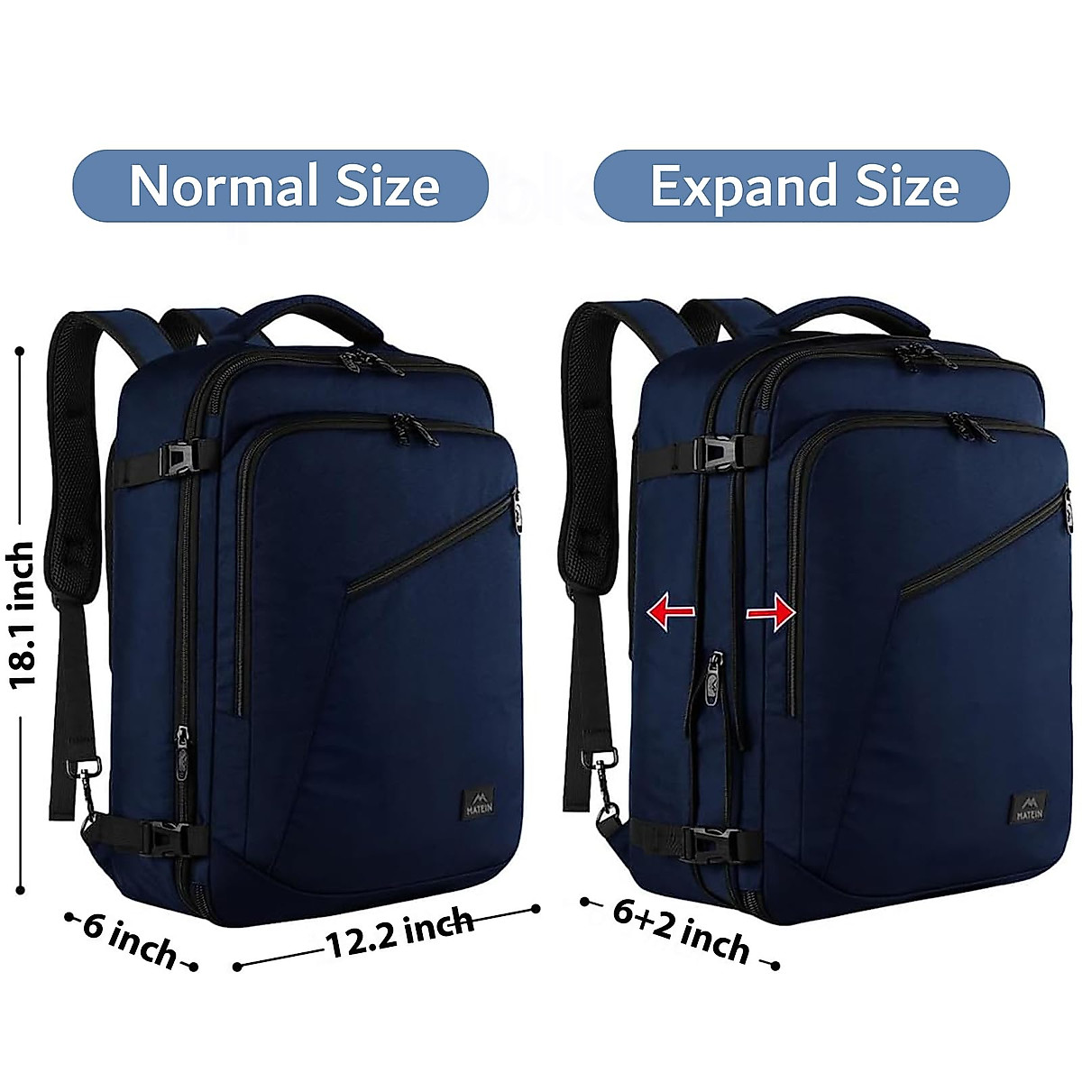 MATEIN Backpack for Travel, 27L Water Resistant Carry on Backpack Fits Under Airline Seat, Convertible Work Daypack with 2 Handles, Hiking Daypack for Outdoor Sport,Travel Gifts for Men Women, Blue