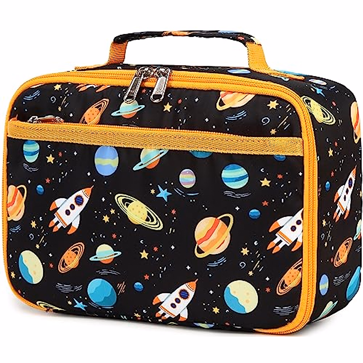Kids Lunch Box Boys Girls Insulated Lunch Cooler Bag Reusable Lunch Tote Kit for School Travel (Rocket Planet)