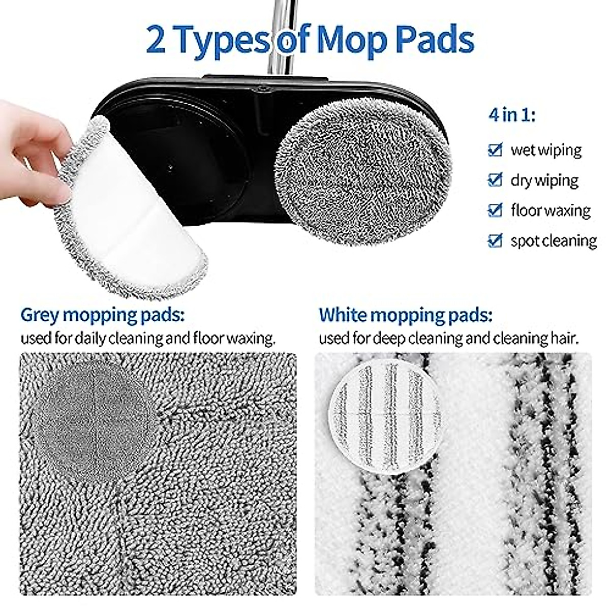 Cordless Electric Mop for Floor Cleaning, AlfaBot WS-24 Electric Spin Mop with Water Sprayer and LED Headlight, Lightweight & Rechargeable Scrubber for Hardwood Tile & Laminate Floors