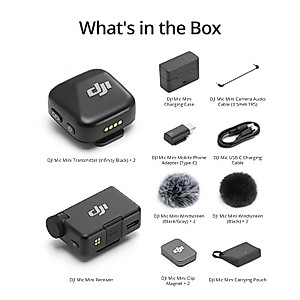 DJI Mic Mini (2 TX + 1 RX + Charging Case), Wireless Microphone for iPhone/Camera/Android, Ultralight, Detail-Rich Audio, 48h Use, Noise Cancelling, Automatic Limiting, Vlog, Streaming
