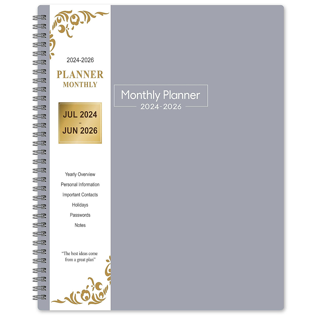 2024-2026 Monthly Planner - Monthly Planner from July 2024 to June 2026, Monthly Planner 2024-2026, 9'' x 11'' Grey