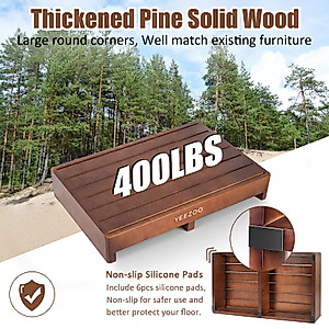 Wooden one Step Stool- Solid Pine Wood Step Riser with Non-Slip Pads, Wood Step Stool for Elderly Adults, high Bed, Bathroom, Kitchen (23.6" L*15.7" W*3.9" H, Brown, 400LBs Capacity)