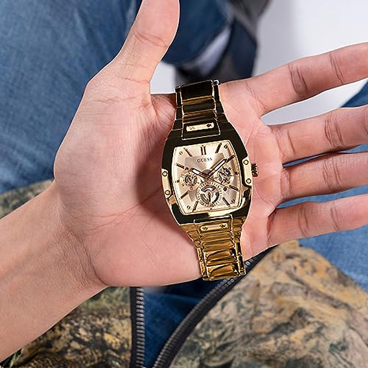 GUESS Men's 43mm Watch - Gold Tone Strap Champagne Dial Gold Tone Case