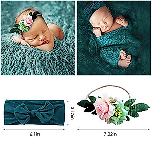 SPOKKI 4 Pcs Newborn Photography Props Outfits- Baby Dark Green Long Ripple Wrap and Toddler Swaddle Blankets Photography Mat with Cute Headbands for Infant Boys Girls(0-12 Months)