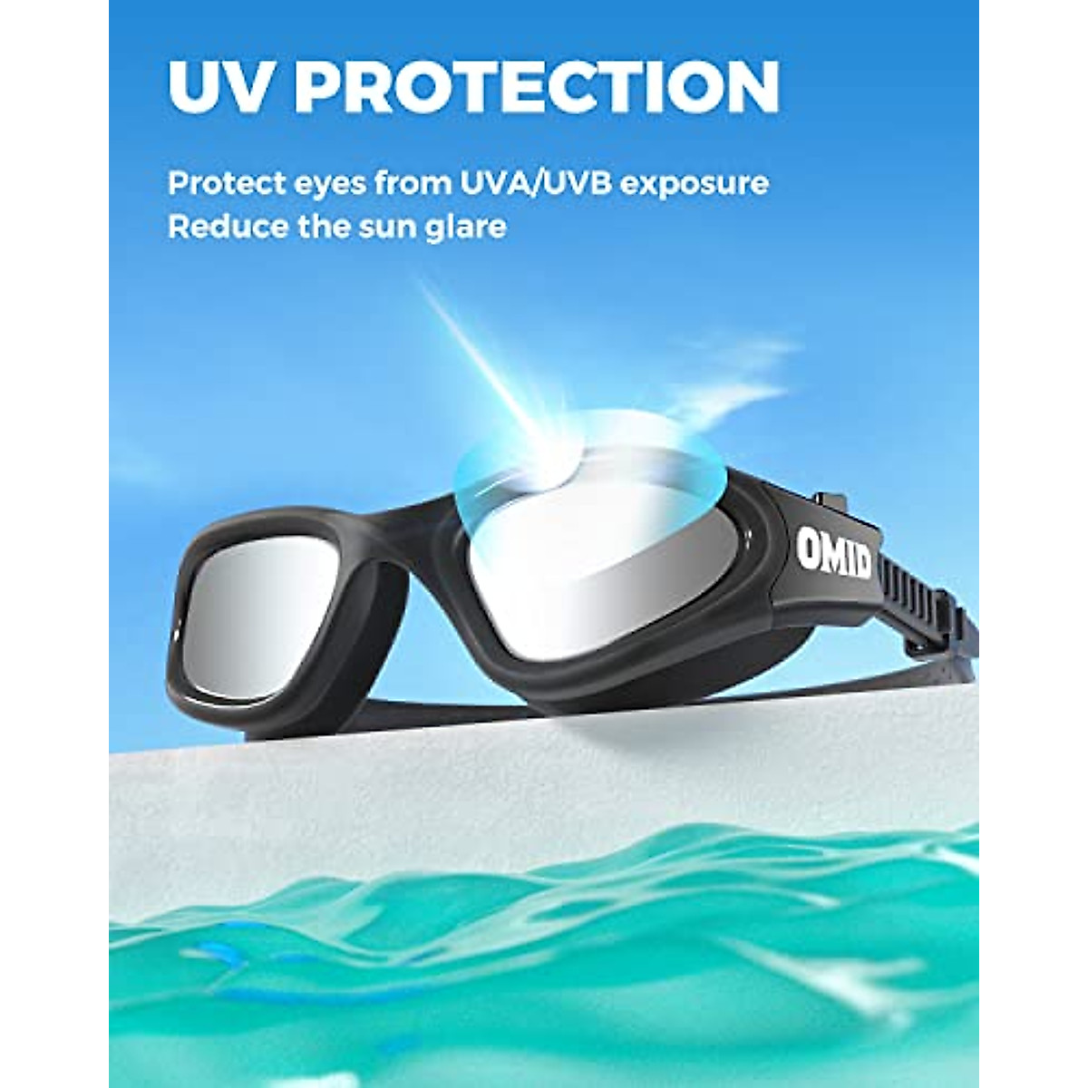 OMID Swim Goggles, Comfortable Polarized Swimming Goggles, Anti-Fog Leak Proof UV Protection Crystal Clear Vision Swim Goggles for Men Women Adult (silver)