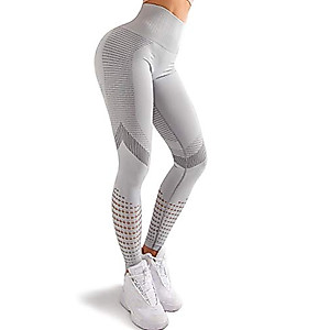 Redqenting High Waisted Leggings for Women Workout Seamless Leggings Yoga Pants Sweat Proof Tummy Control Tights Grey