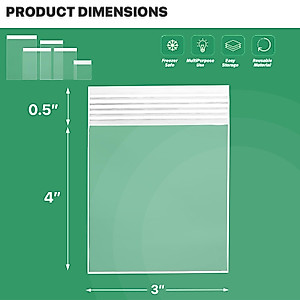 100-Count, (3" x 4") - 4 Mil Thickness Clear Zipper Reclosable Bag, Zip Bags, Ultra Heavy Duty Lock Seal Poly Plastic Bags for Prints, Photos, Documents, Clothing, T-Shirt