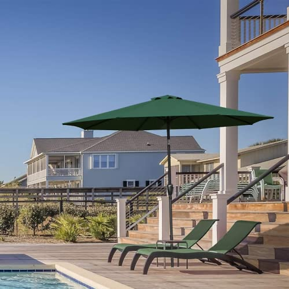 Simple Deluxe Patio Umbrella Outdoor, UV Protection Sunshade with Push Button Tilt/Crank and 8 Sturdy Ribs, for Table Garden Lawn Beach Pool, 9 FT, Green 1-pack-NEW