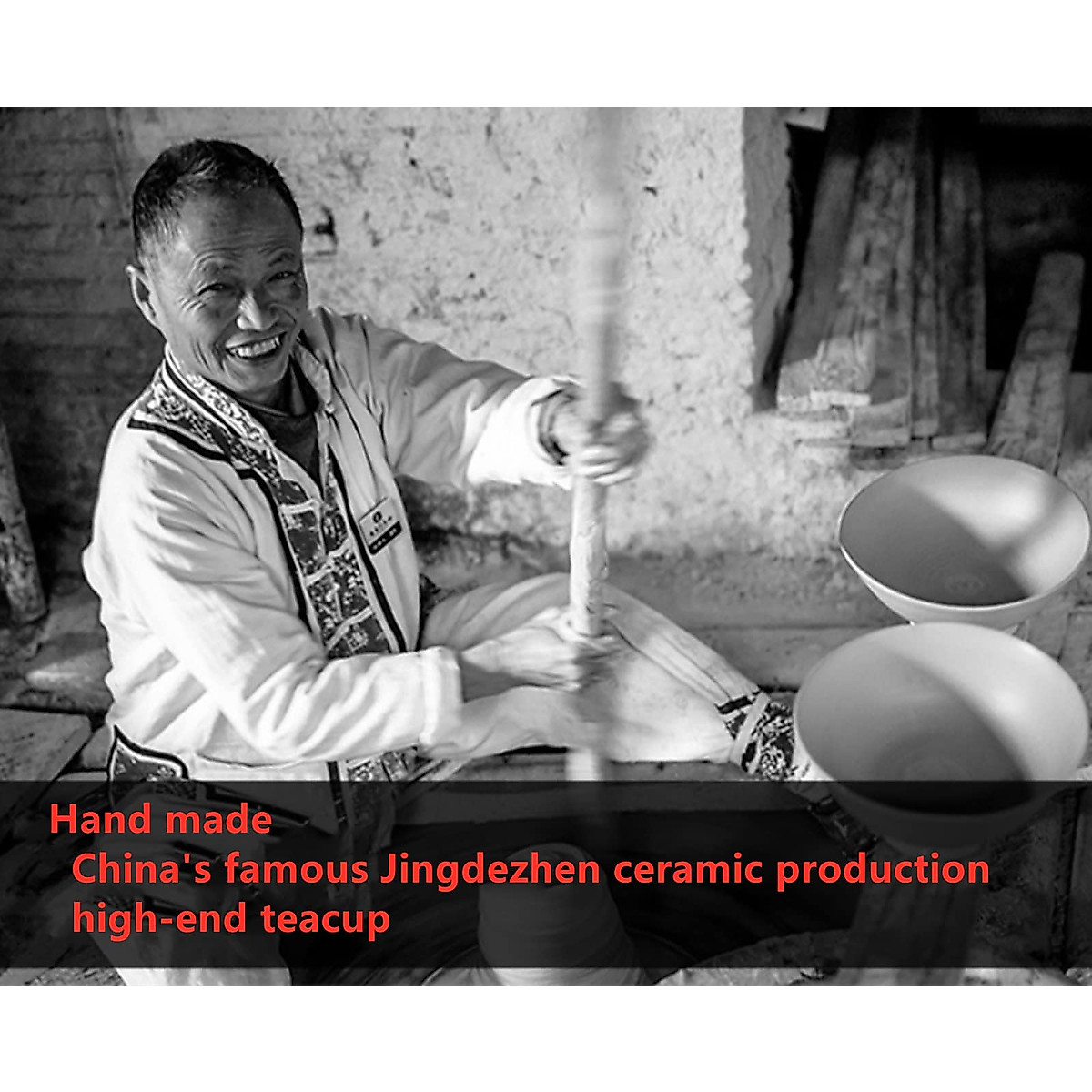 XIYUAN Fine Handmade Ceramics Tea Cup with Lid,(Landscape pattern) Chinese Jingdezhen Blue and White Porcelain Tea Cup Infuser for: Home Party, Office, Reception Room