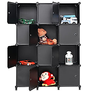 ANWBROAD Cubes Storage Organizer 12-Cube Shelves Closet Organizers and Storage with Doors for Bedroom Bookshelf Clothing Storage ULCS12BM
